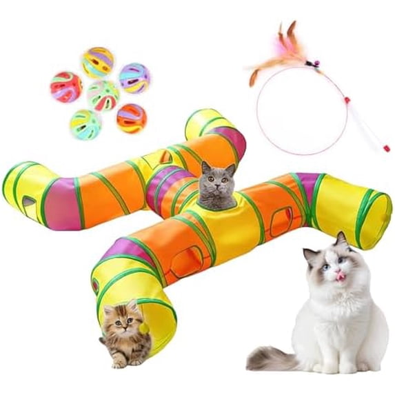 4-Way Large Cat Tunnel, H Shape Cat Tube Toy with Interactive Playing ...