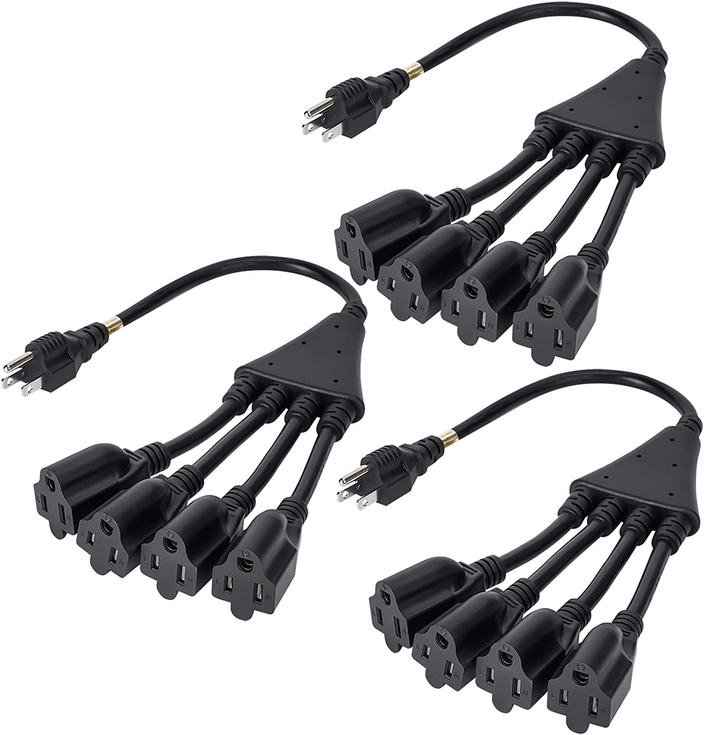 4 Way Power Cord Splitter (3 Pack)-3 Prong 1 to 4 Outlet Power Cable ...