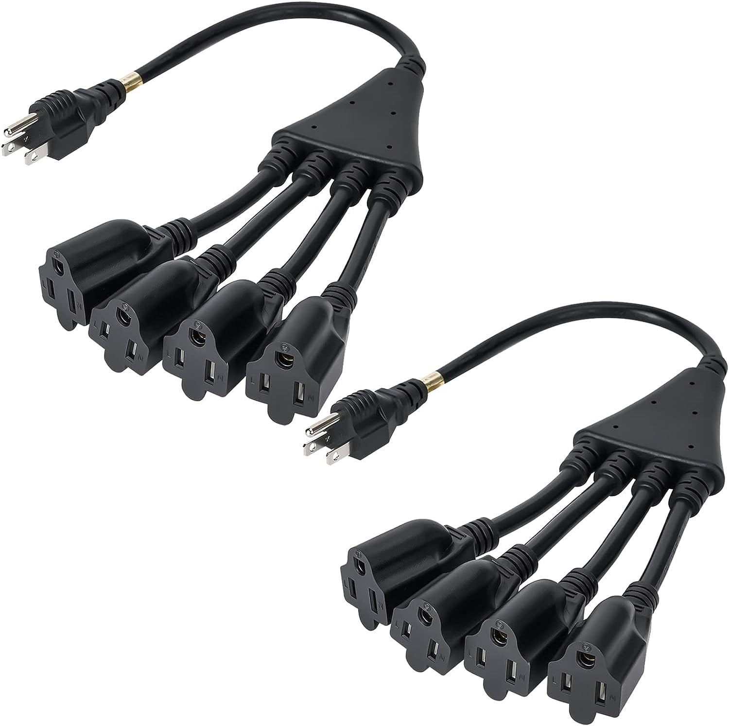 4 Way Power Cord Splitter Cable (2 Pack)-3 Prong 1 to 4 Extension Cord ...