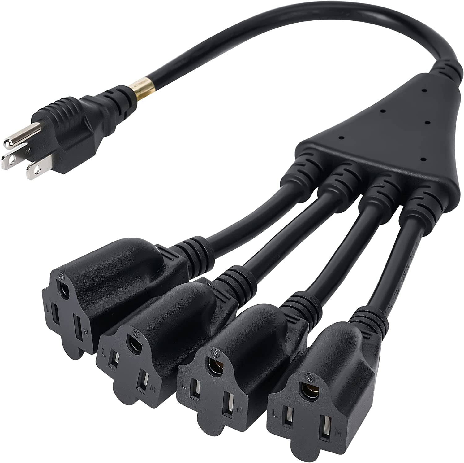 4 Way Power Cord Splitter Cable-3 Prong 1 to 4 Extension Cord-Outlet ...