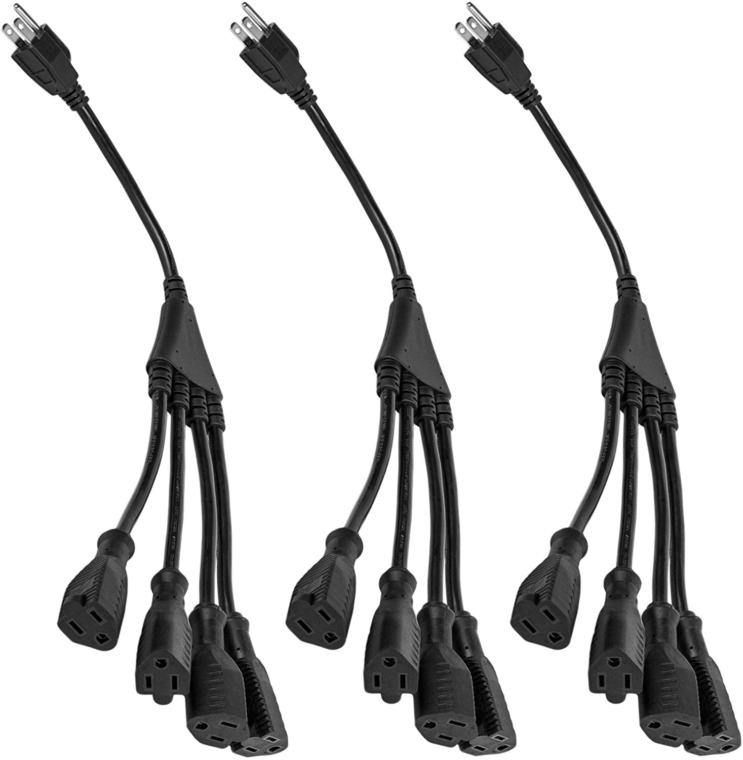 Luxury Office 4 Way Power Splitter with 1.5ft Y Extension Cord, Black ...