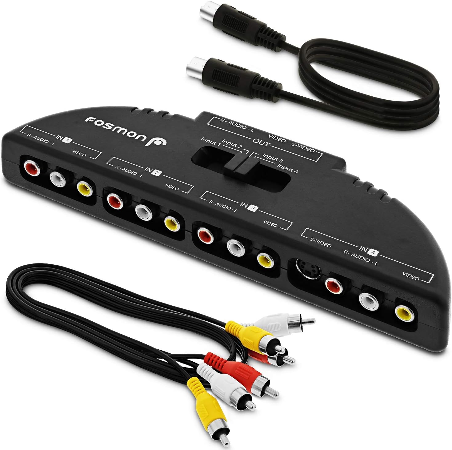 4-Way RCA Splitter & AV Switcher, 4 In (Female) 1 Out (Female) Audio ...