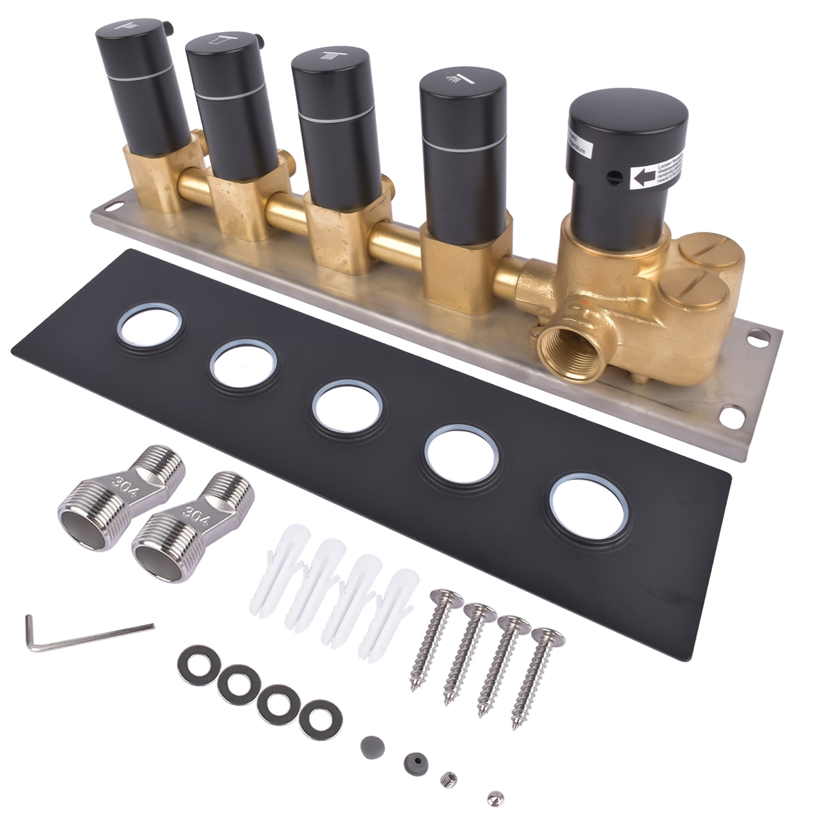 4 Way Shower Diverter Valve Matte Black 4 Function Thermostatic Mixer ...