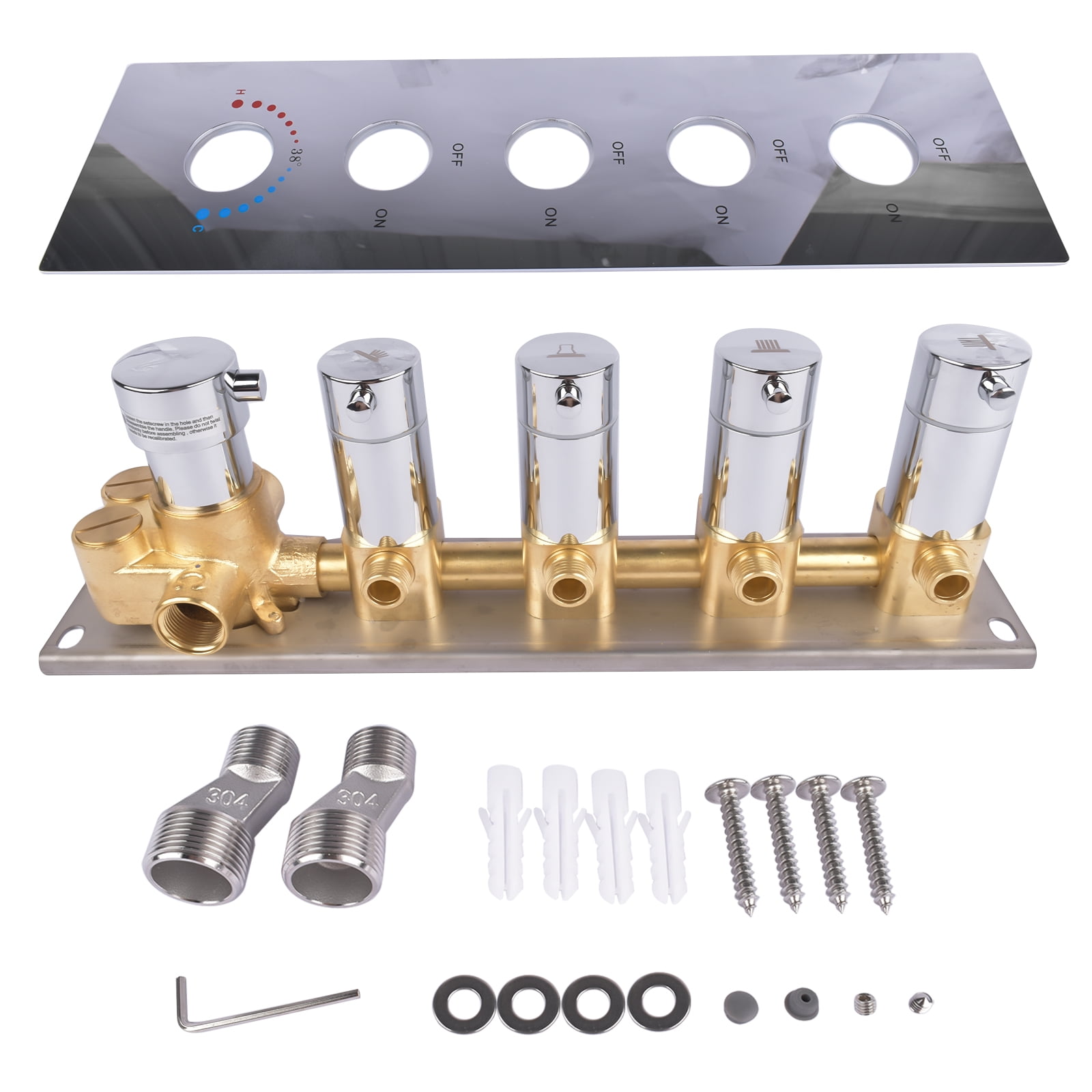 4 Way Shower Diverter Valve Matte Silver 4 Function Thermostatic Mixer ...