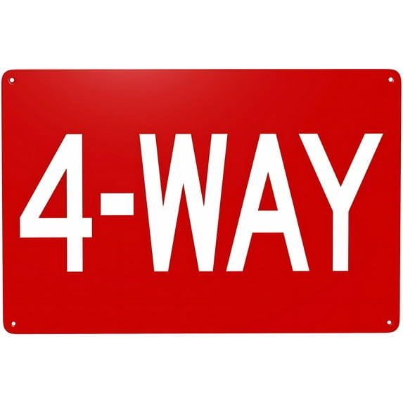 4 Way Sign 12 x 8 Inches - Caution Security Tin Sign, Safety Warning ...