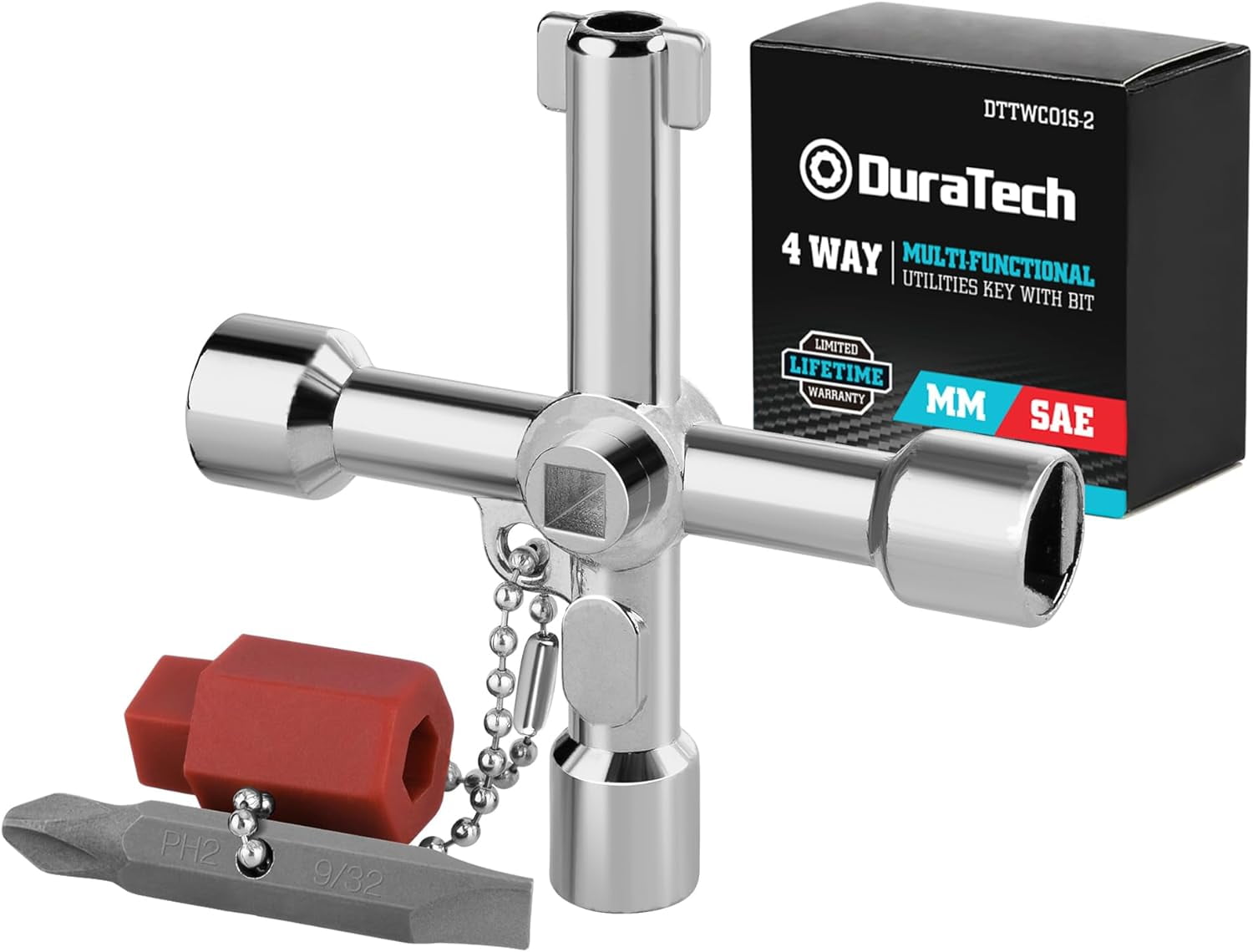 4 Way Sillcock Key with Bit, Multi-functional Water Key, Cross Key, 1 ...