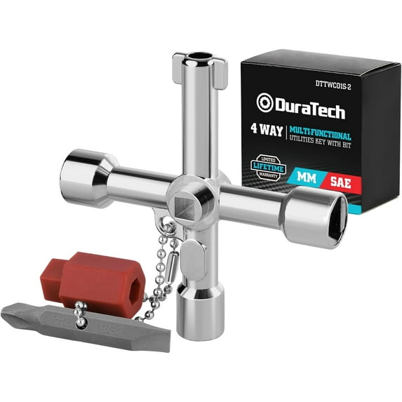 4 Way Sillcock Key with Bit, Multi-functional Water Key, Cross Key, 1 ...