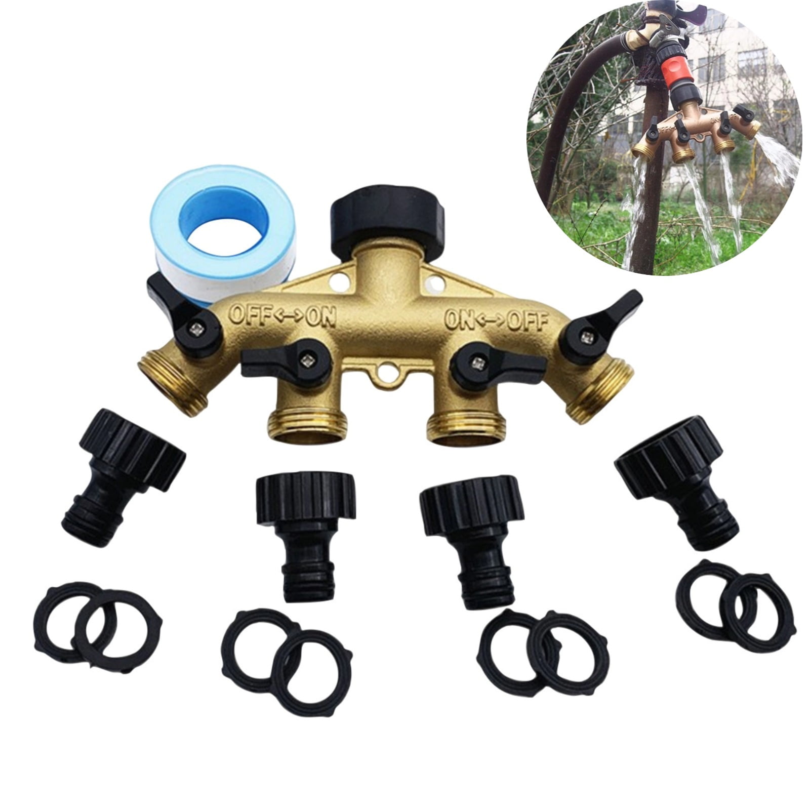 4-Way Solid Brass Garden Hose Splitter | Heavy-Duty Leak-Proof Design ...