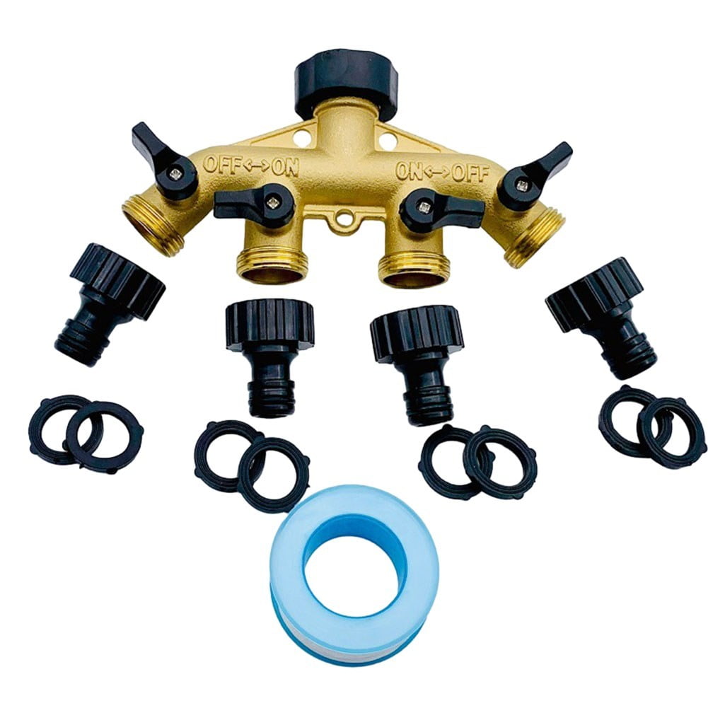 4 Way Solid Brass Hose Splitter Connector With Shut Off Valves 3/4inch ...