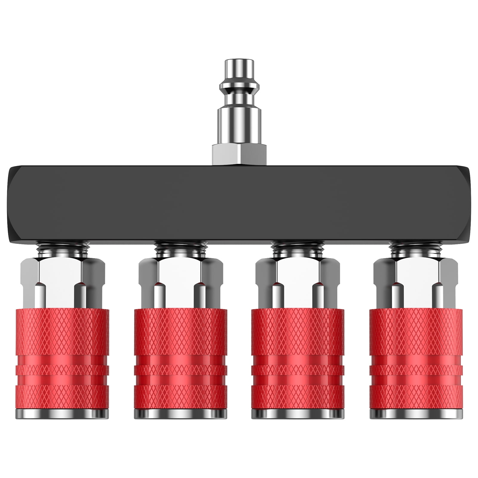 4-Way Straight Air Manifold 1/4inch NPT US Aluminum 5 Port Air Hose ...