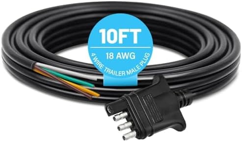 4 Way Trailer End Connector Wire 10 Feet Jacketed Cable, Heavy Duty ...