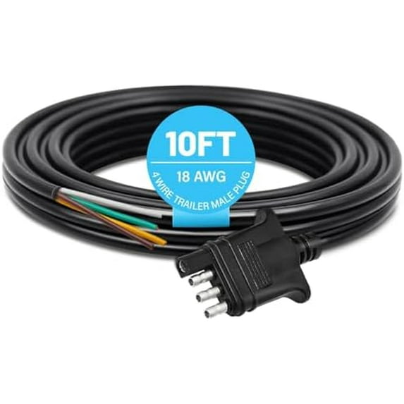 4 Way Trailer End Connector Wire 10 Feet Jacketed Cable, Heavy Duty ...