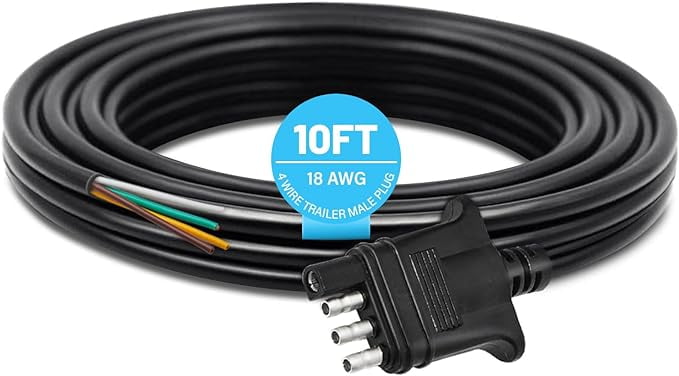 4 Way Trailer End Connector Wire 10 Feet Jacketed Cable, Heavy Duty ...