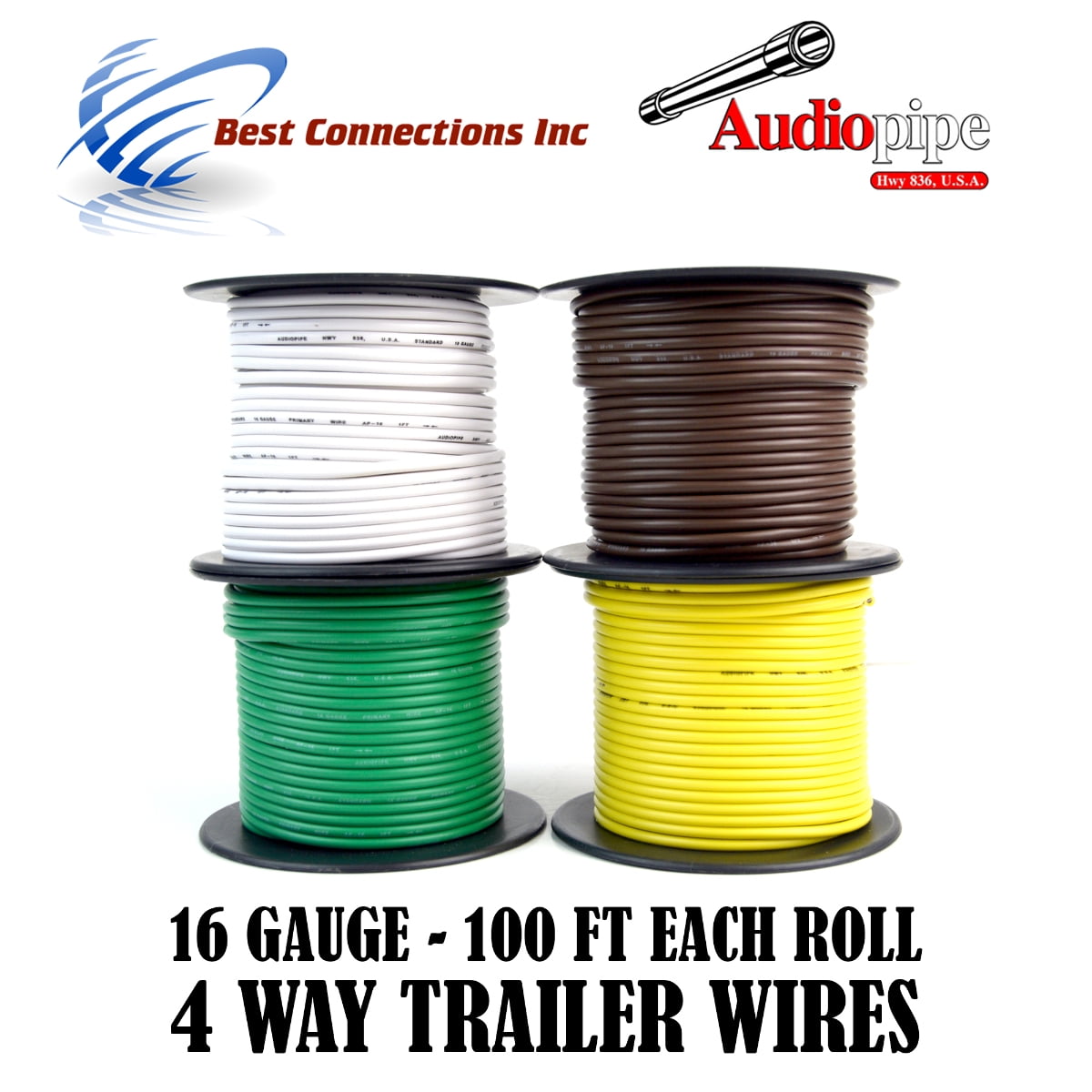 4 Way Trailer Wire Light Cable for Harness LED 100ft Each Roll 16 Gauge ...