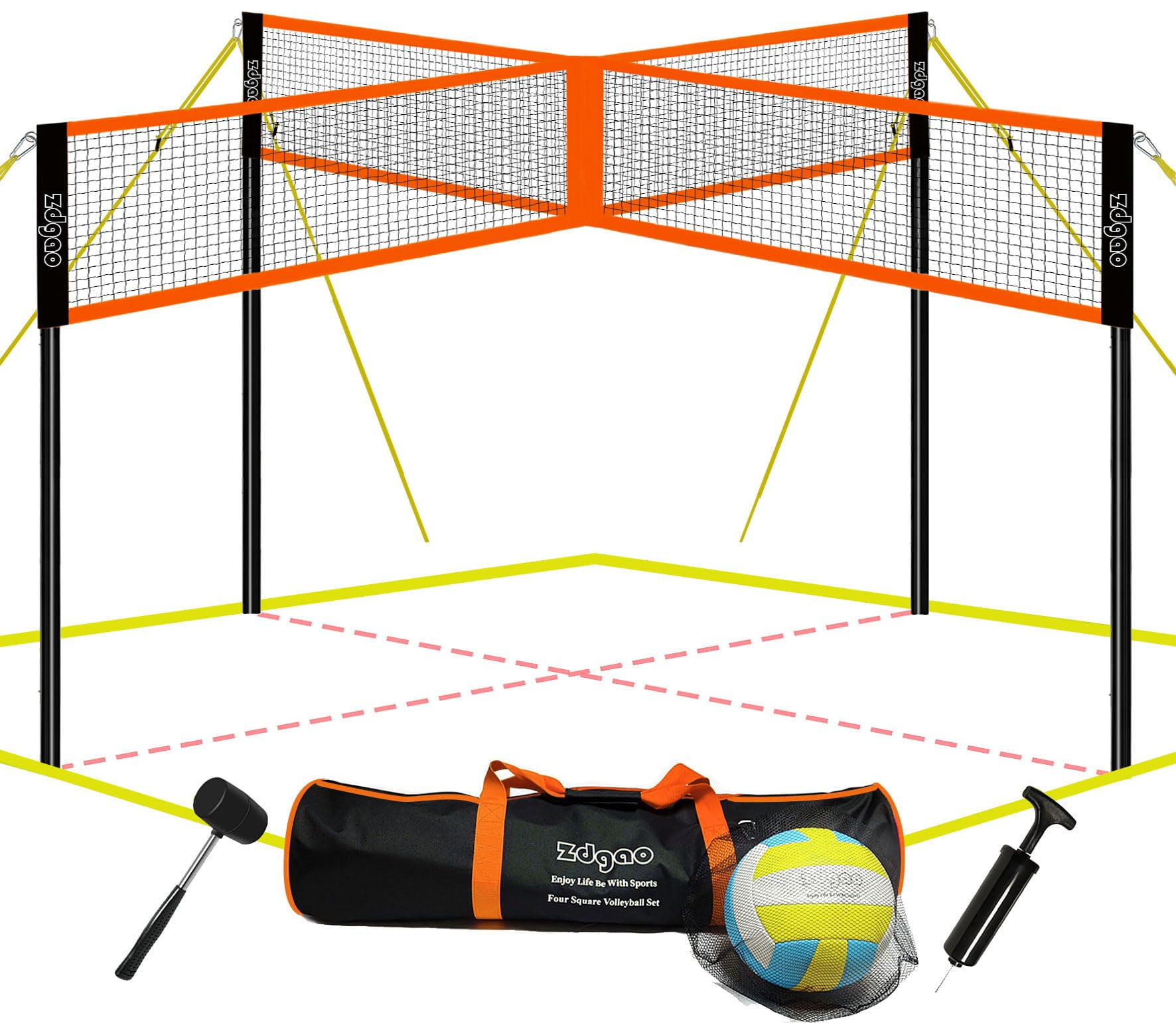 4-Way Volleyball and Badminton Net Combo Game Set - 20ft x20ft ...