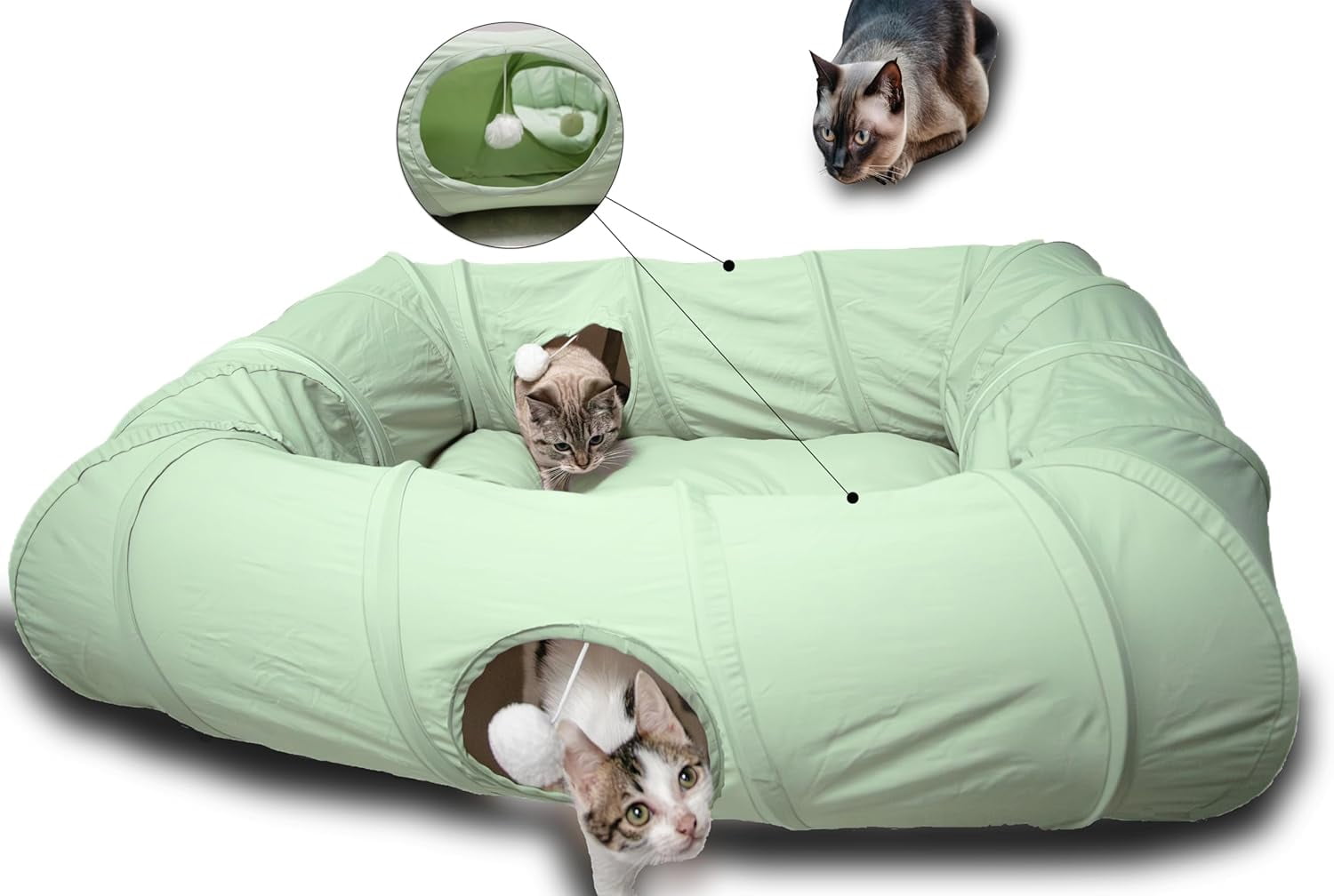 4 Ways Shuttled XL Cat Tunnel Bed for Indoor Cats Peekaboo Cat Cave ...