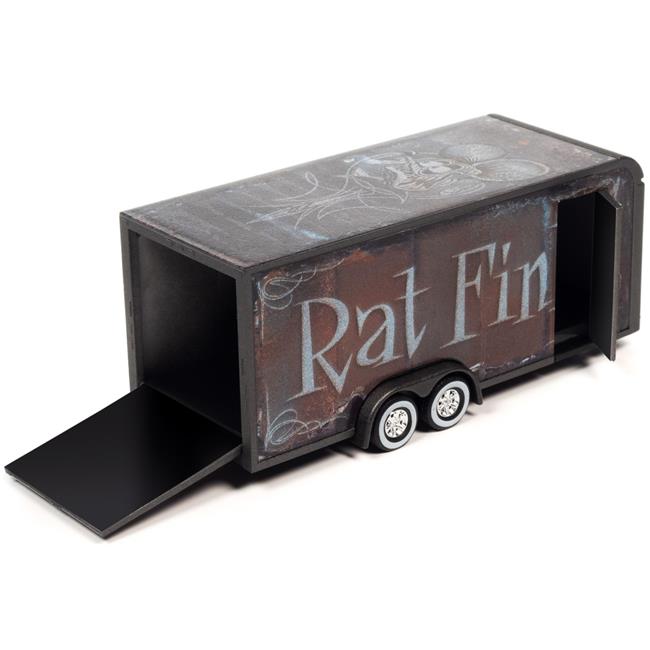 4-Wheel Enclosed Car Trailer Dark Gray with Graphics "Rat Fink" 1/64 ...