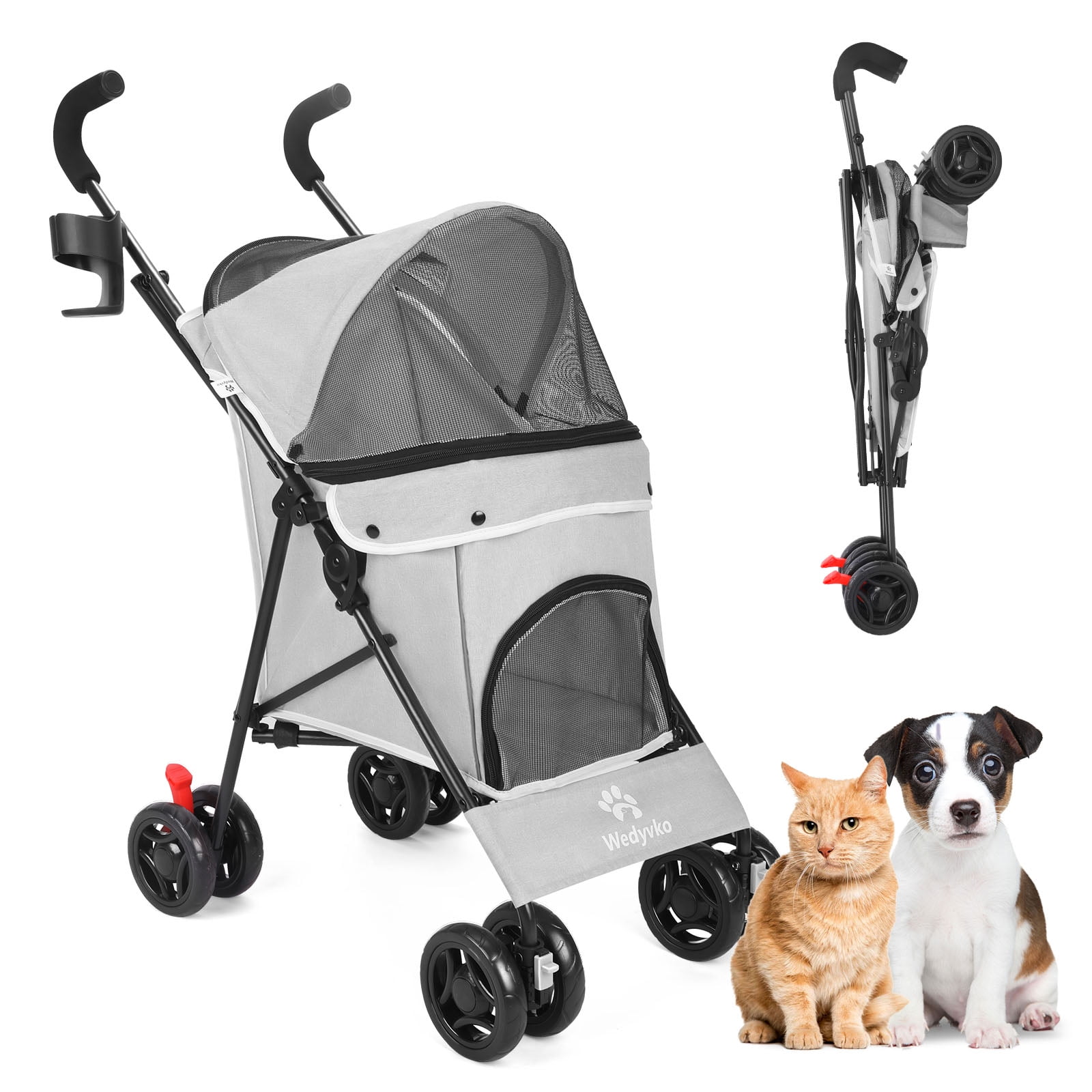 Wedyvko 4 Wheel Pet Carriage, Puppy Stroller for Small Dog and Cat ...