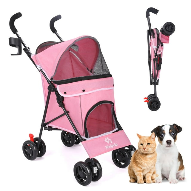 Wedyvko 4 Wheel Pet Dog Stroller Foldable Carrier Strolling Cart for ...