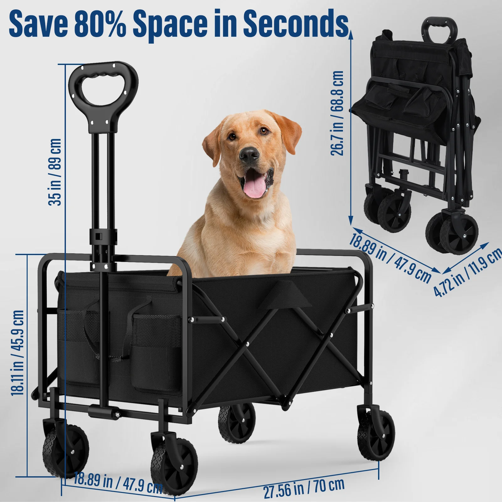 4-Wheel Foldable Garden Handcart | Heavy-Duty Cargo Transport w/ One ...