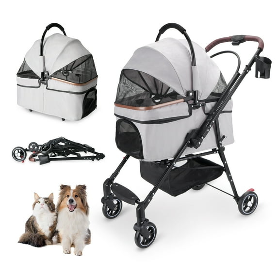 4-Wheel Foldable Pet Stroller for Dogs & Cats 360° Rotating Wheels ...