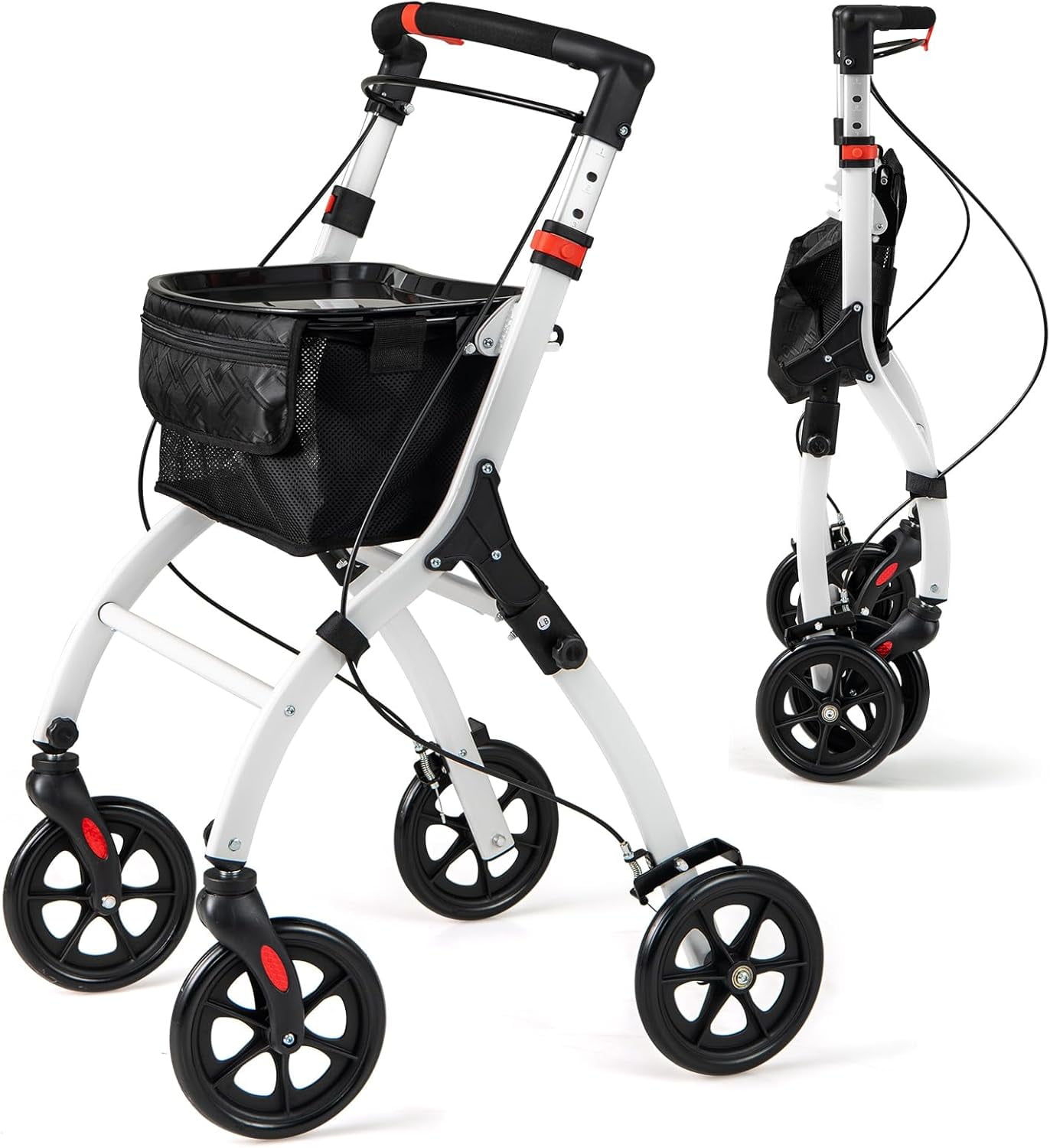 4 Wheel Folding Rollator Walker, Lightweight Wheeled Walking Aid with ...