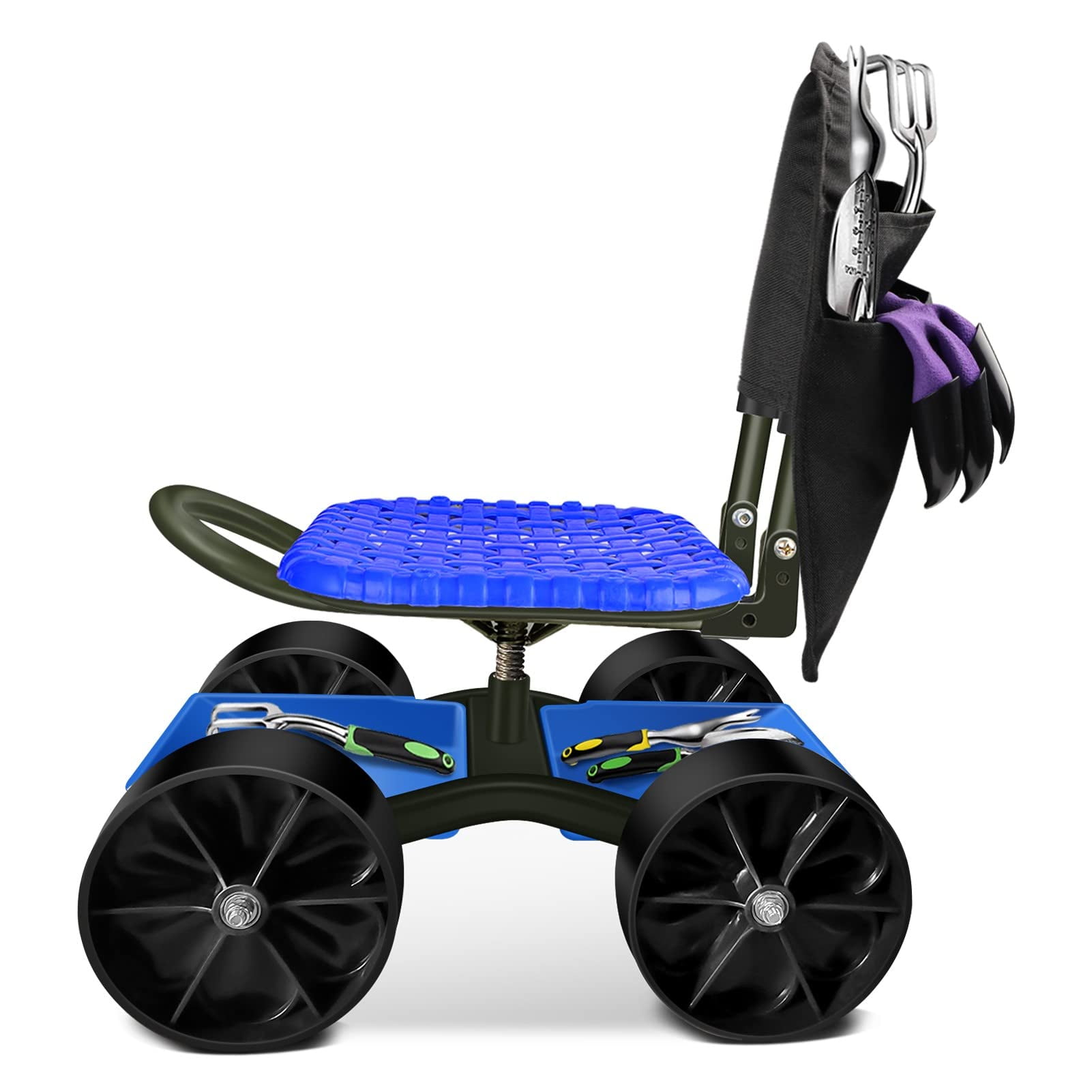 4 Wheel Garden Rolling Stool with Tool Bag, Adjustable Height Rotating ...