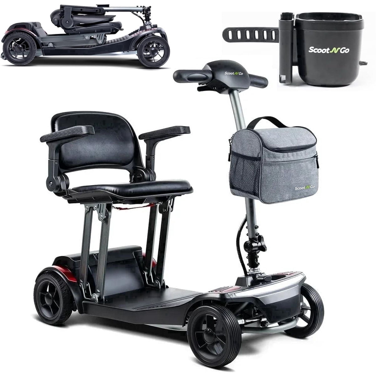 ScootNGo 4-Wheel Foldable Mobility Scooter for Seniors - 44lbs Ultra ...