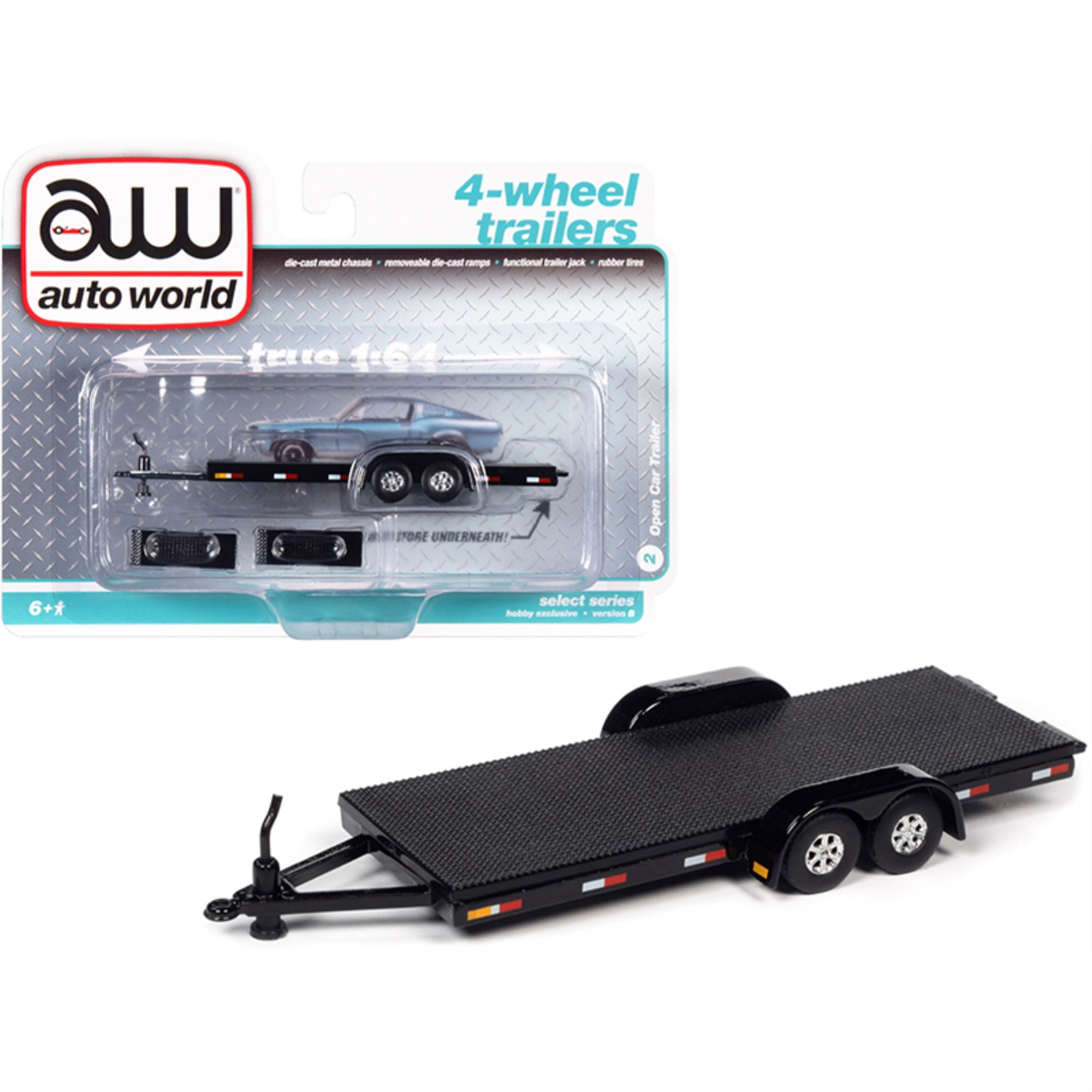 4-Wheel Open Car Trailer Black 1/64 Diecast Model by Autoworld ...