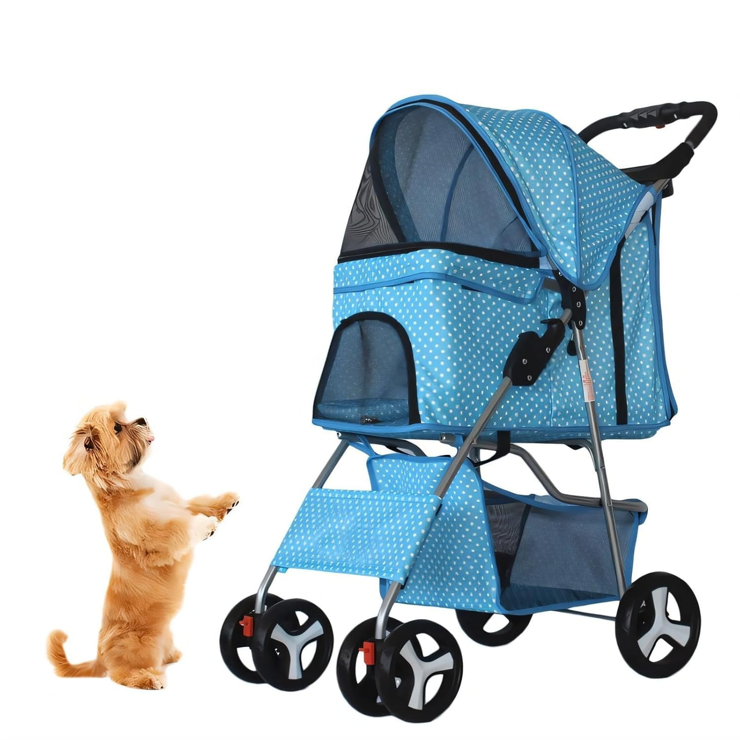 4 Wheel Pet Stroller for Cat, Dog and More, Foldable Carrier Strolling ...