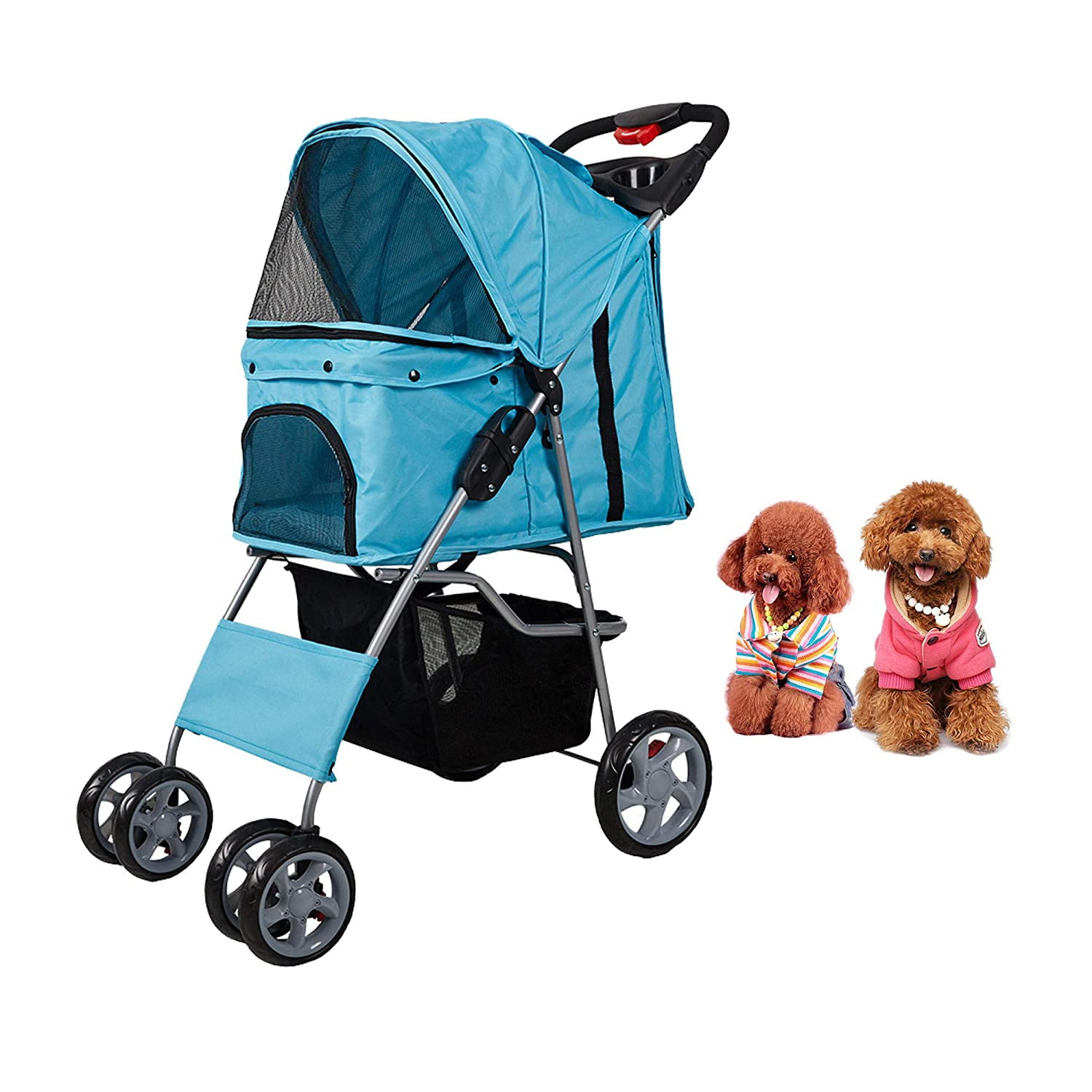 4 Wheel Pet Stroller Folding Carrier City Walk Strolling Cart for Dog ...