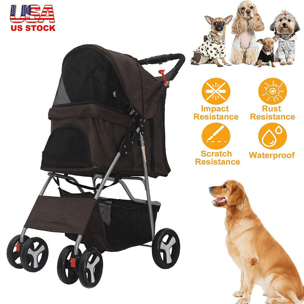 4-Wheel Pet Stroller Jogger for Small to Medium Dogs and Cats, Foldable ...