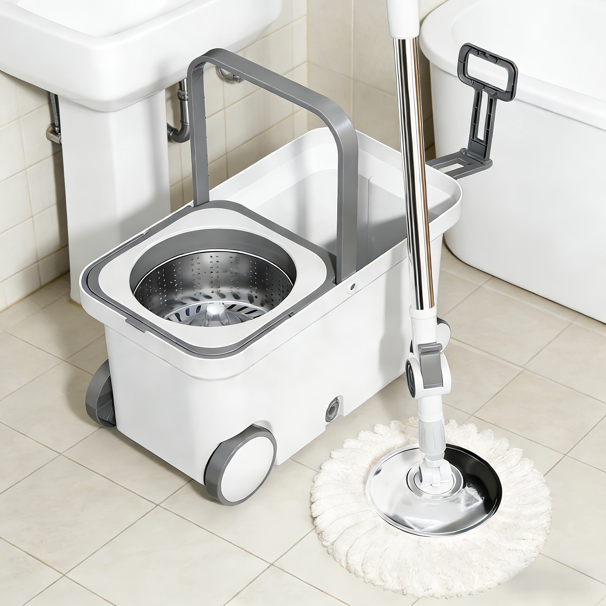 4-Wheel Rotating Mop & Bucket Set with Microfiber Heads - Walmart.com