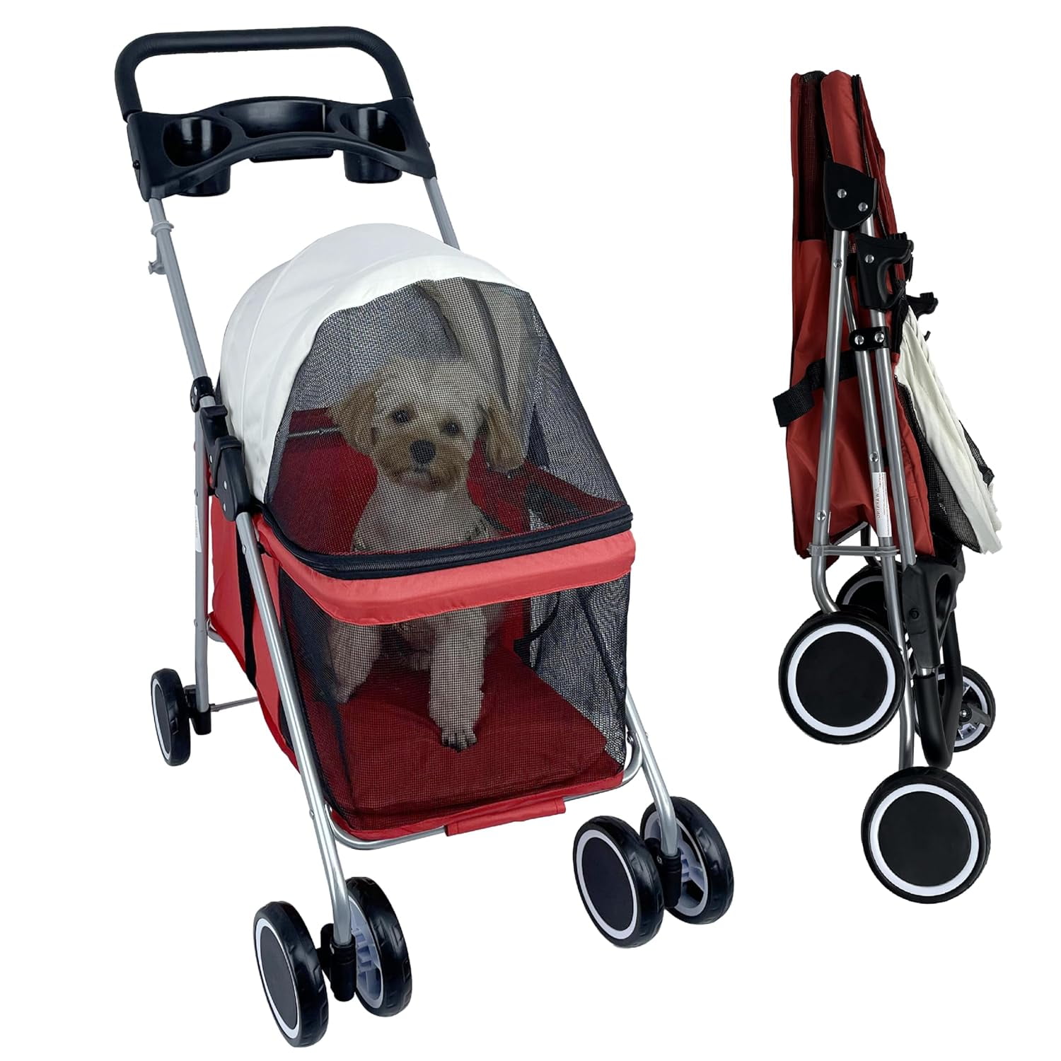 4 Wheels Foldable Doggy Stroller for Small Dogs, Small and Compact Pet ...