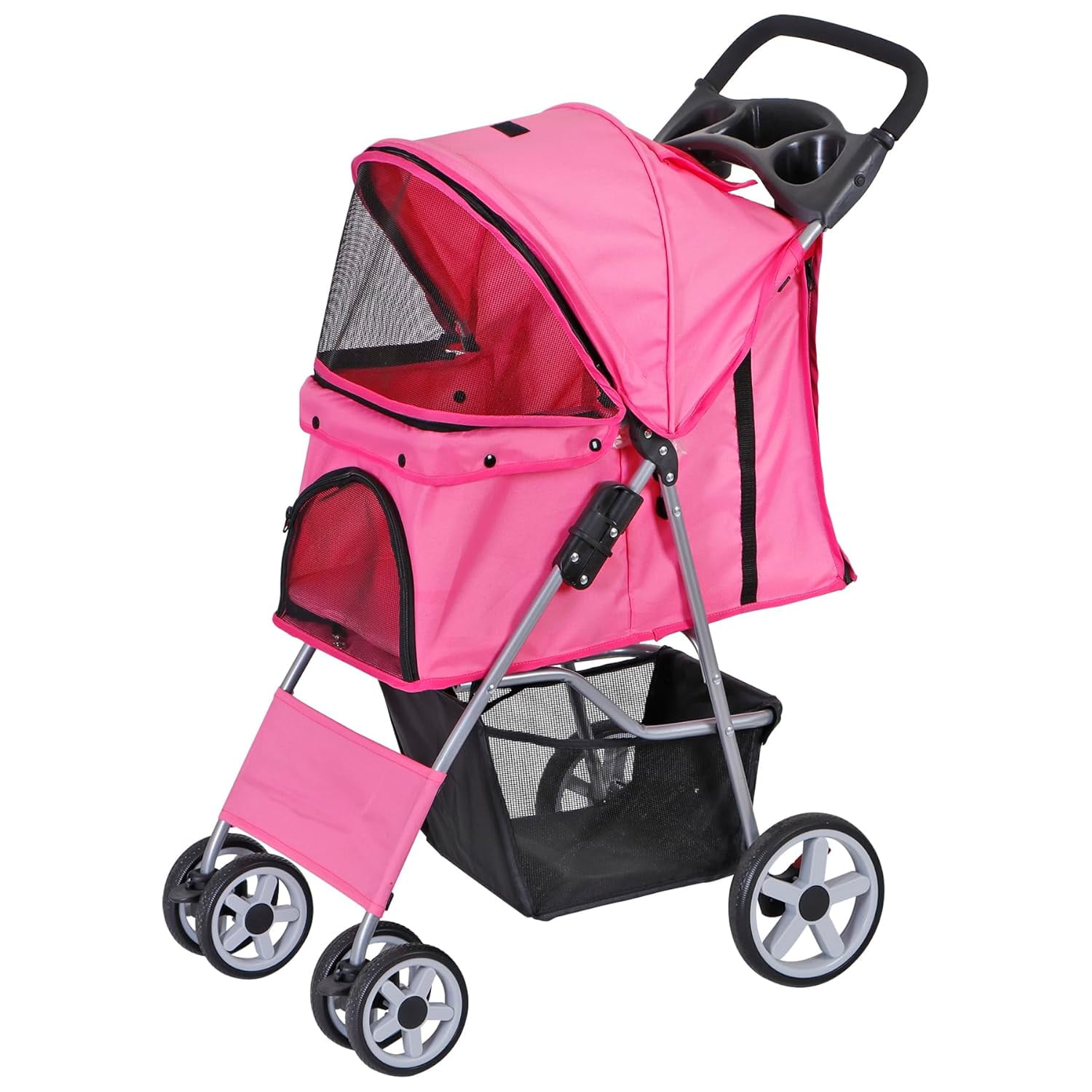 4 Wheels Foldable Pet Dog Cat Jogger Stroller Travel Carrier Strolling ...