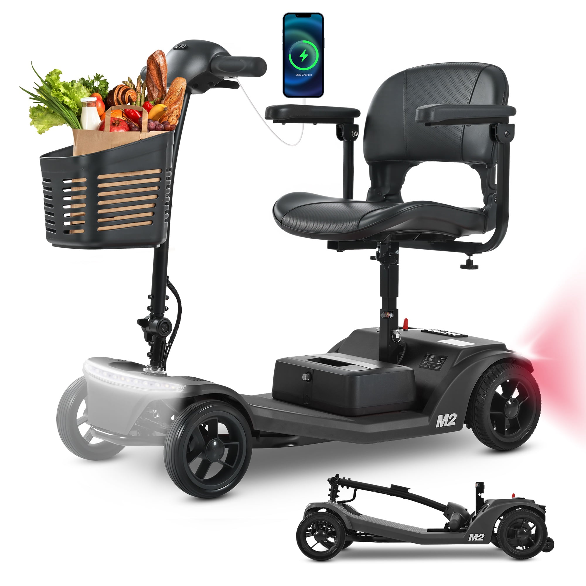 BTMWAY Lightweight Foldable Portable Elderly Power Mobility Scooter, 4 ...