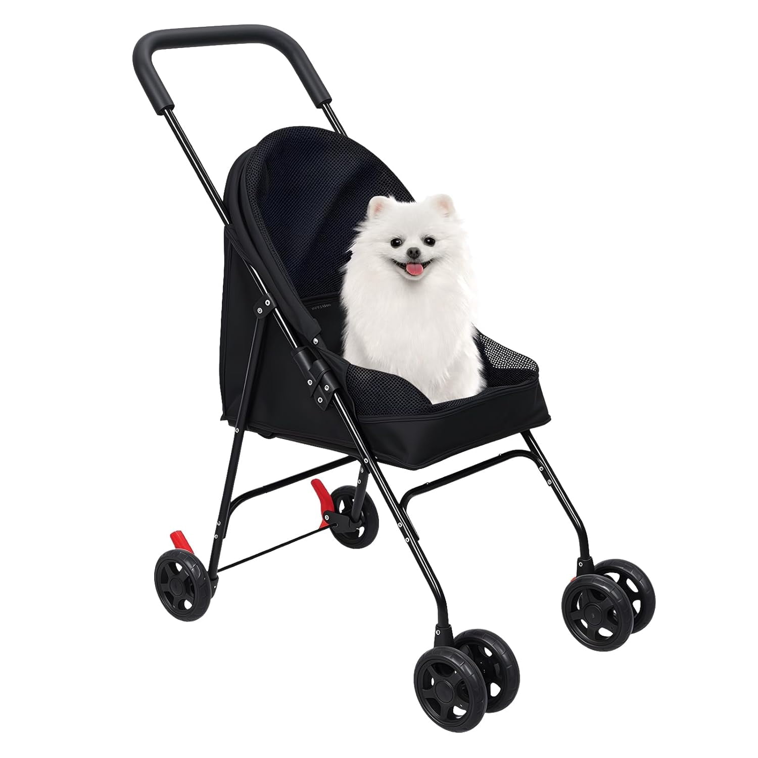4 Wheels Pet Stroller, Foldable Dog & Cat Cage Jogger Stroller with ...