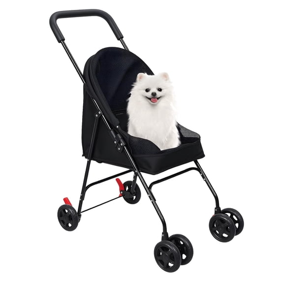 4 Wheels Pet Stroller, Foldable Dog & Cat Cage Jogger Stroller with ...