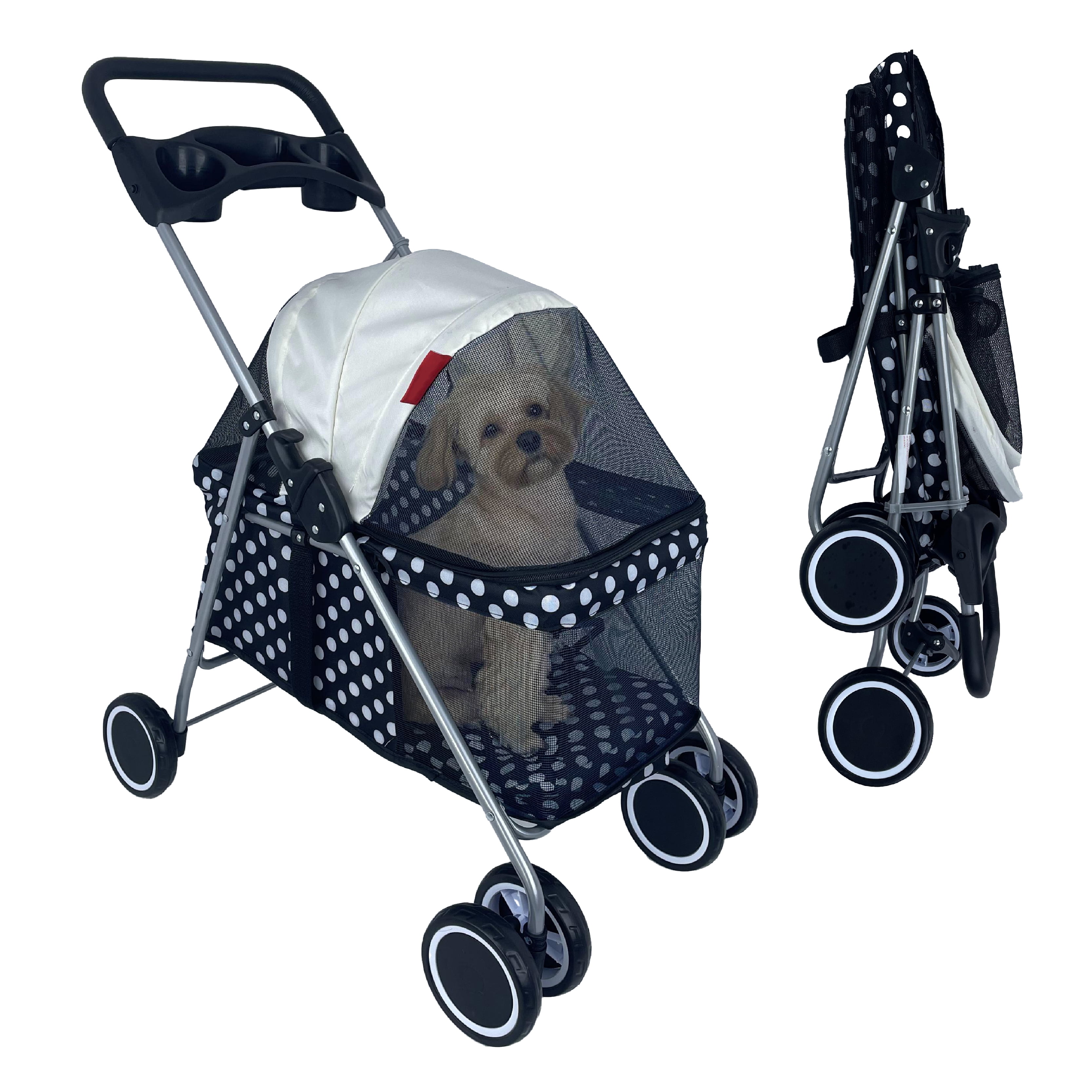 4 Wheels Posh Foldable Doggy Stroller for Small Dogs, Small and Compact ...