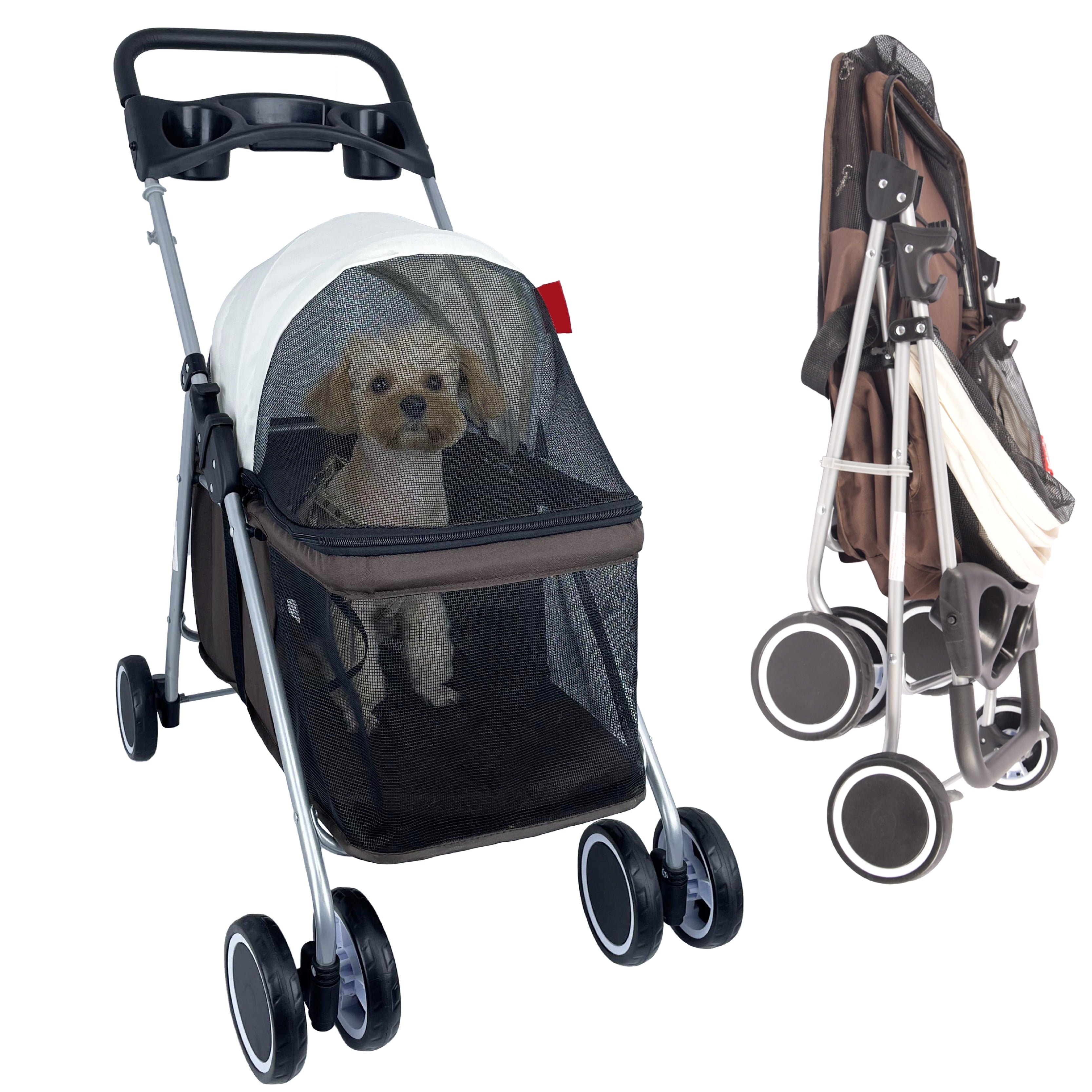 4 Wheels Posh Foldable Doggy Stroller for Small Dogs, Small and Compact ...