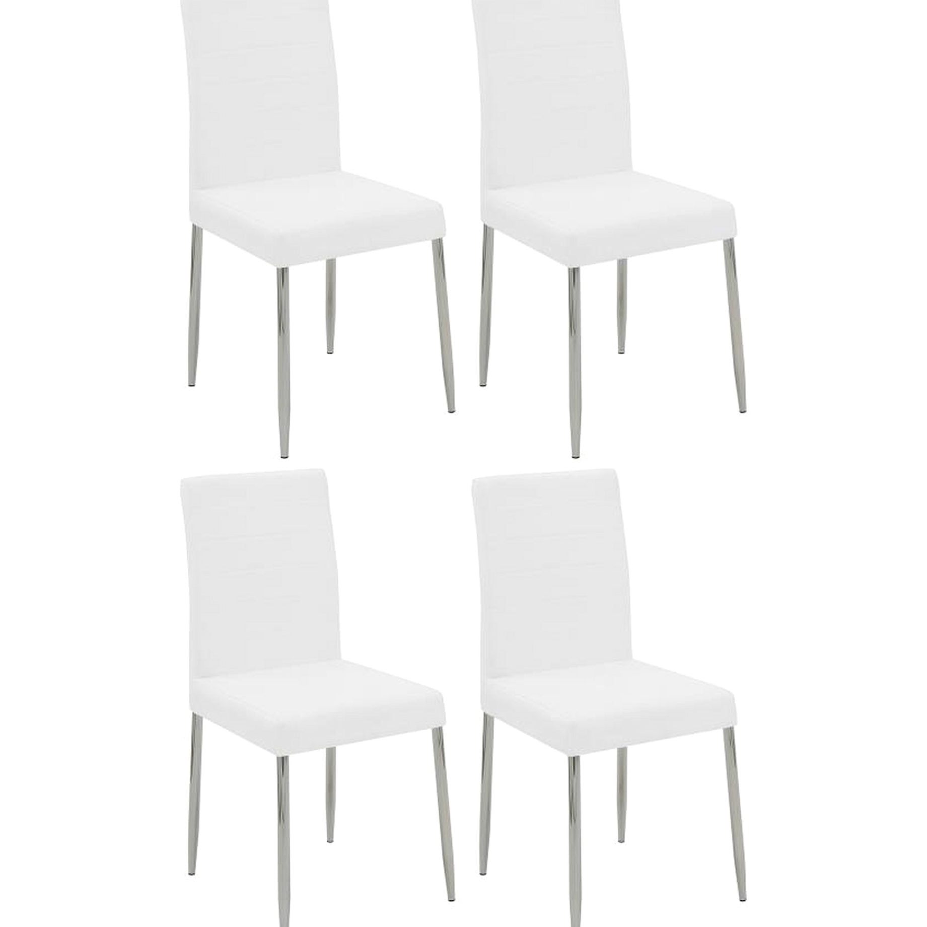 4 White Leatherette Dining Chairs, Chrome Trim, Contemporary Aura ...