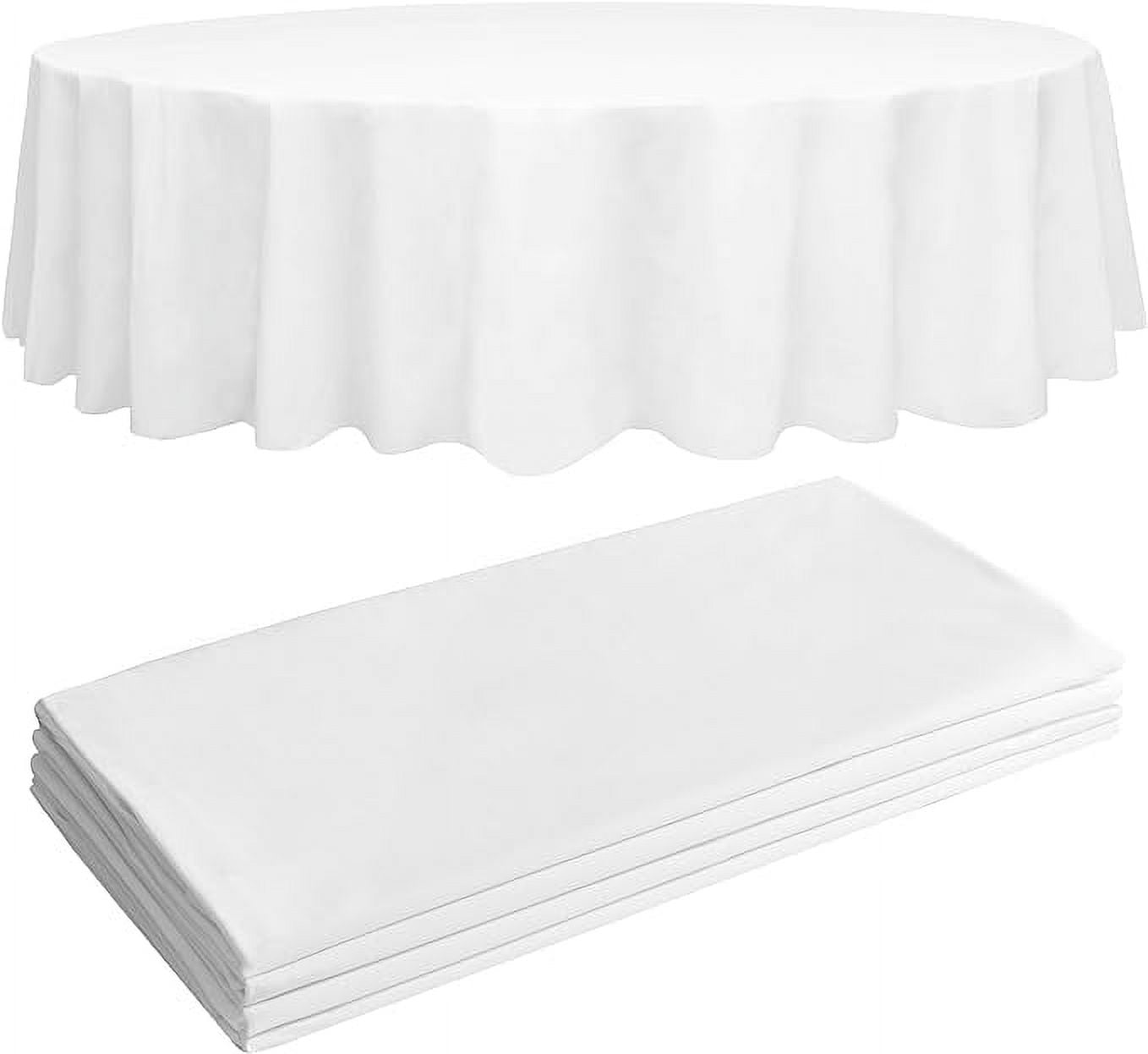 4 White Round Plastic Tablecloth 84" | Disposable | White Tablecloths ...
