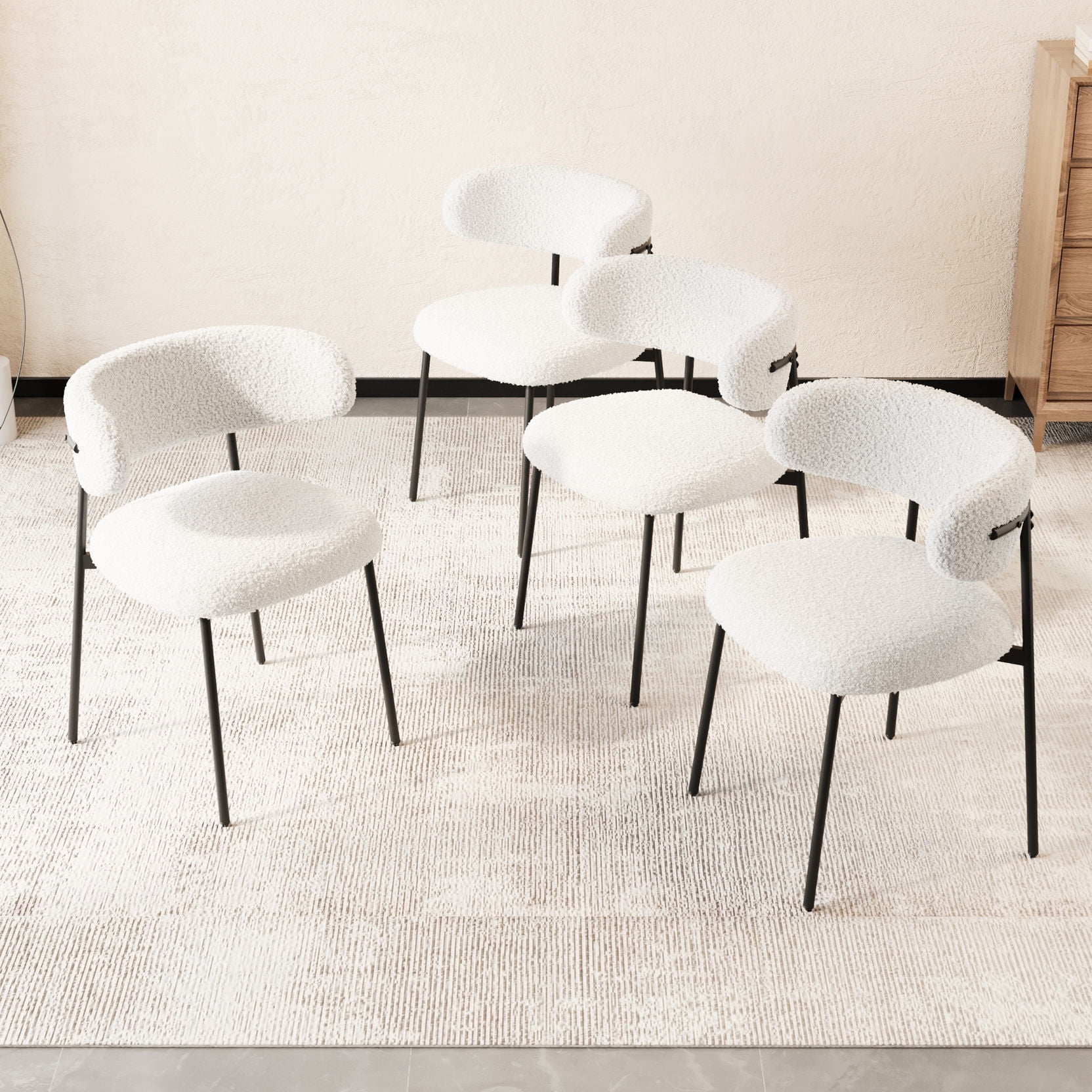 4 White Teddy Velvet Dining Chairs | Cozy Feeling, Modern Aesthetic ...
