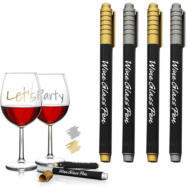 4 Wine Glass Markers Pen Gold Silver Erasable Washable Weddings Party ...