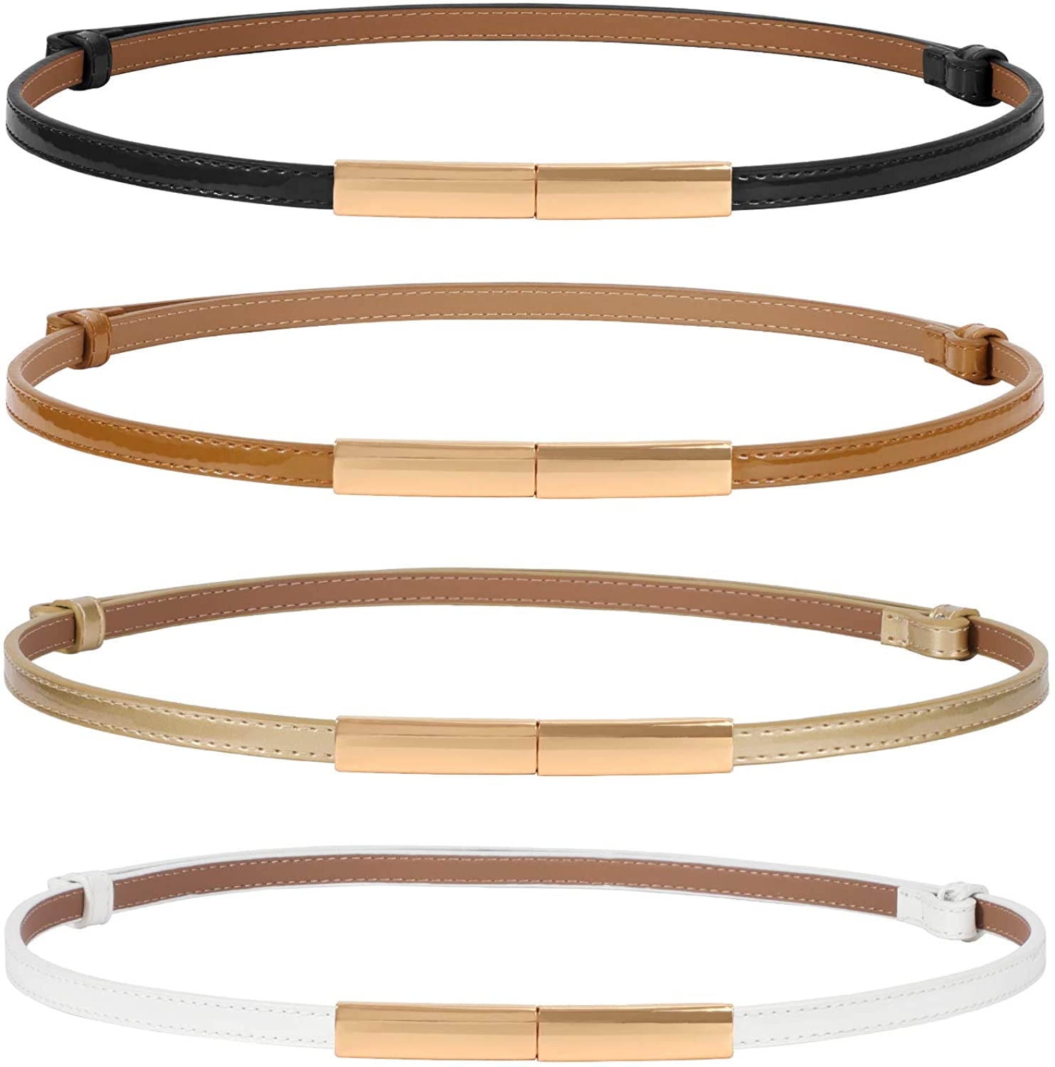 4 Women Skinny Leather Belt Adjustable Fashion Dress Belt Thin Waist ...