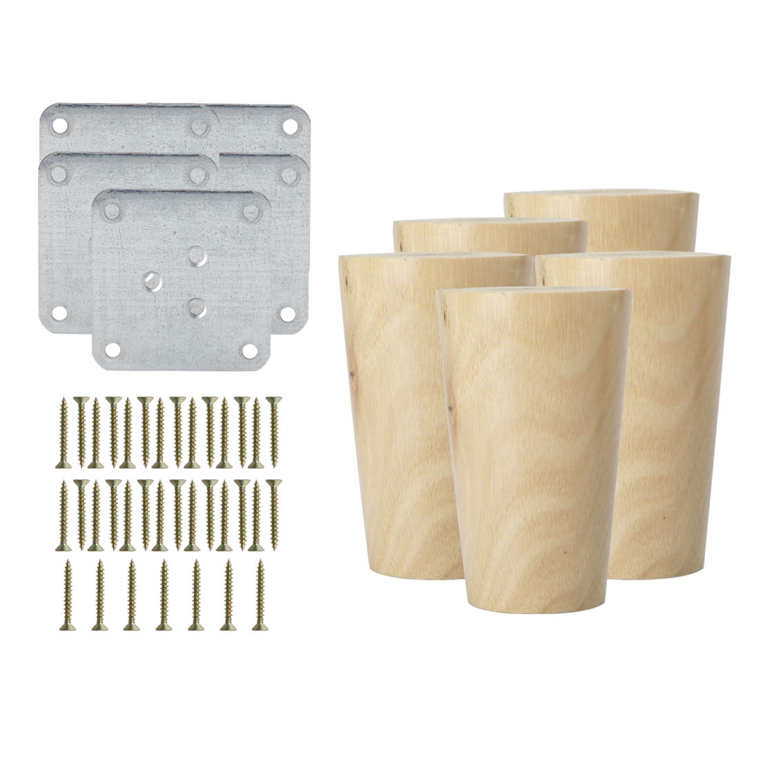 4" Wood Furniture Leg Chair Desk Bed Feet Round Leg Replacement 5 Pack ...