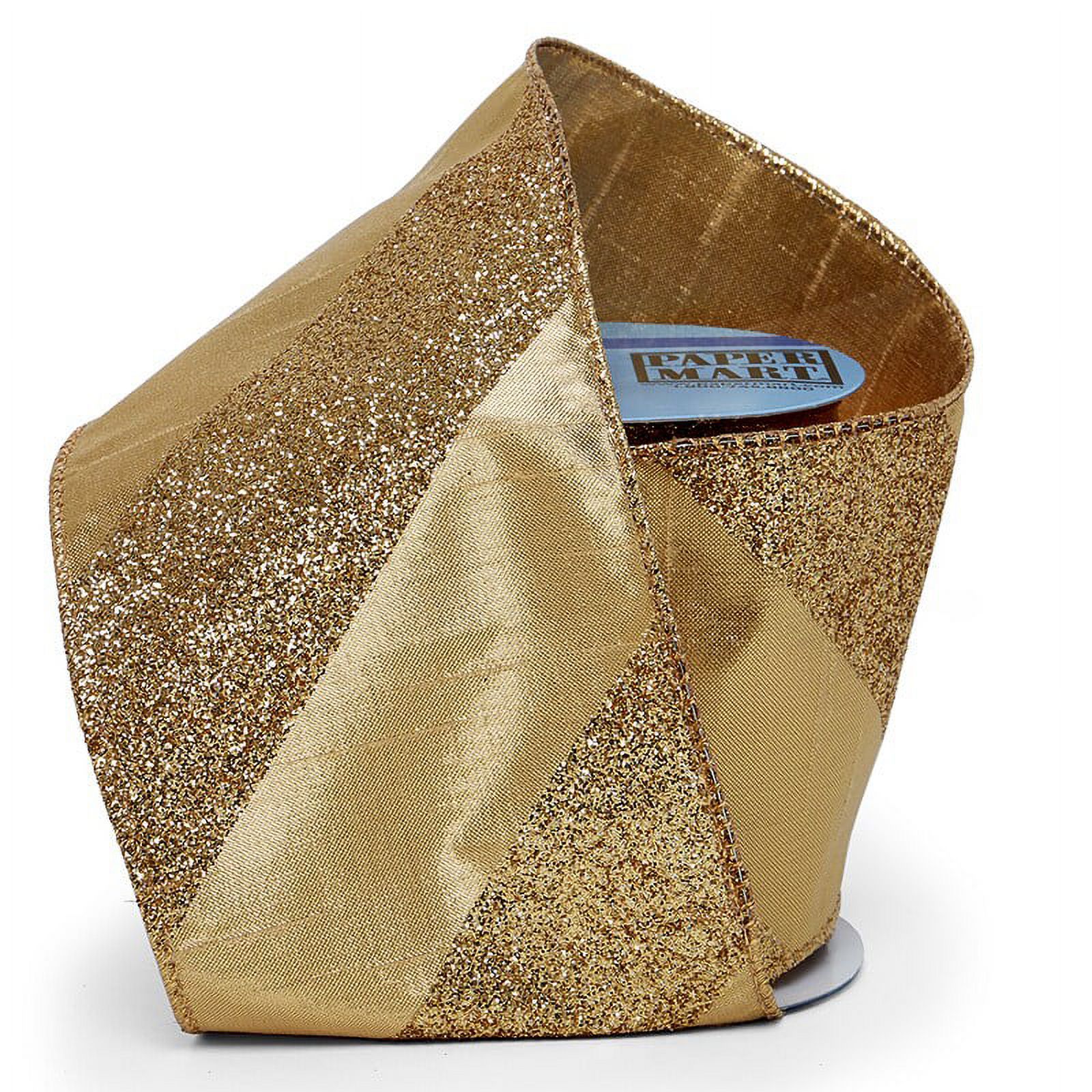 4" X 10 Yards Diagonal Stripes On Wired Ribbon,Gold, Roll 1 by Paper ...