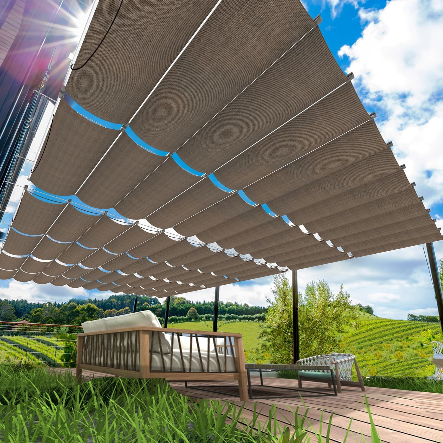 4' X 12' Retractable Wave Awning Cover, Slip Rope Retractable Shade ...