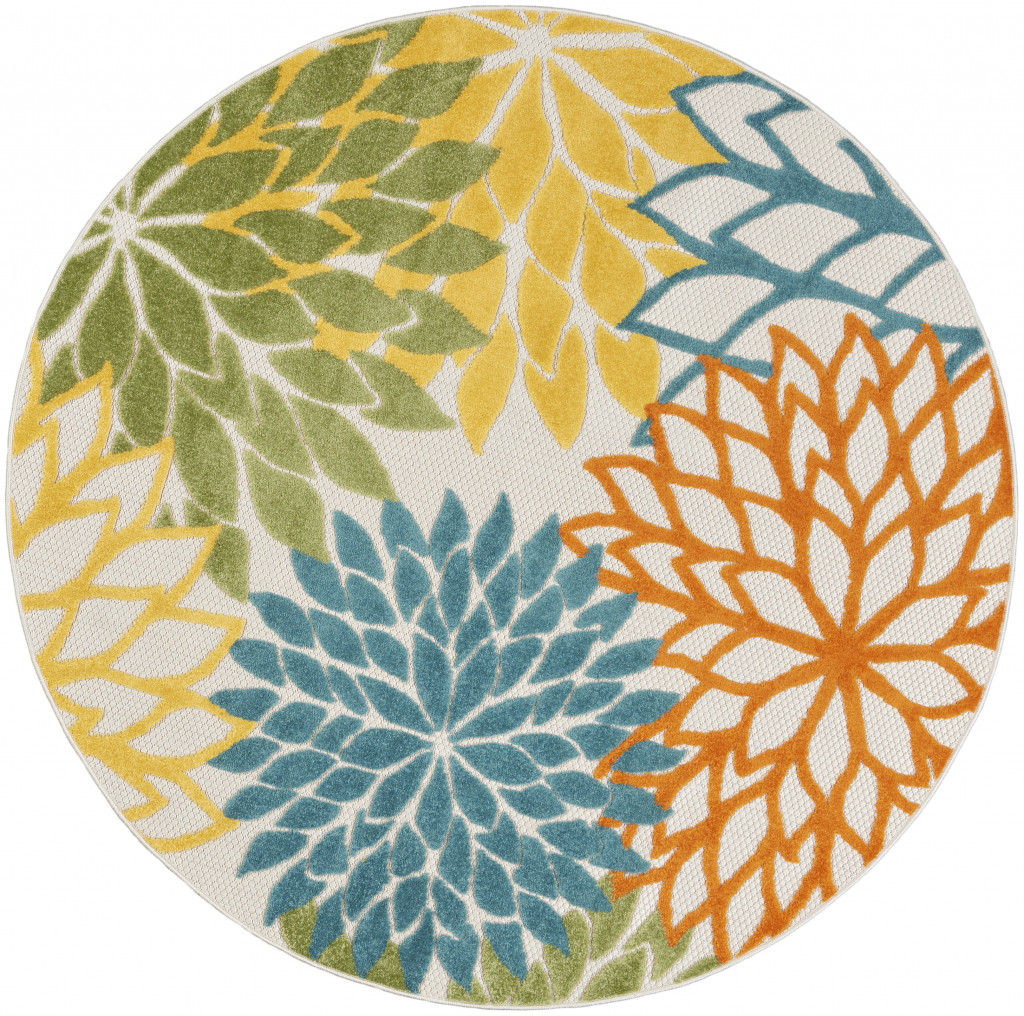 4' X 4' Turquoise Round Floral Non Skid Indoor Outdoor Area Rug ...