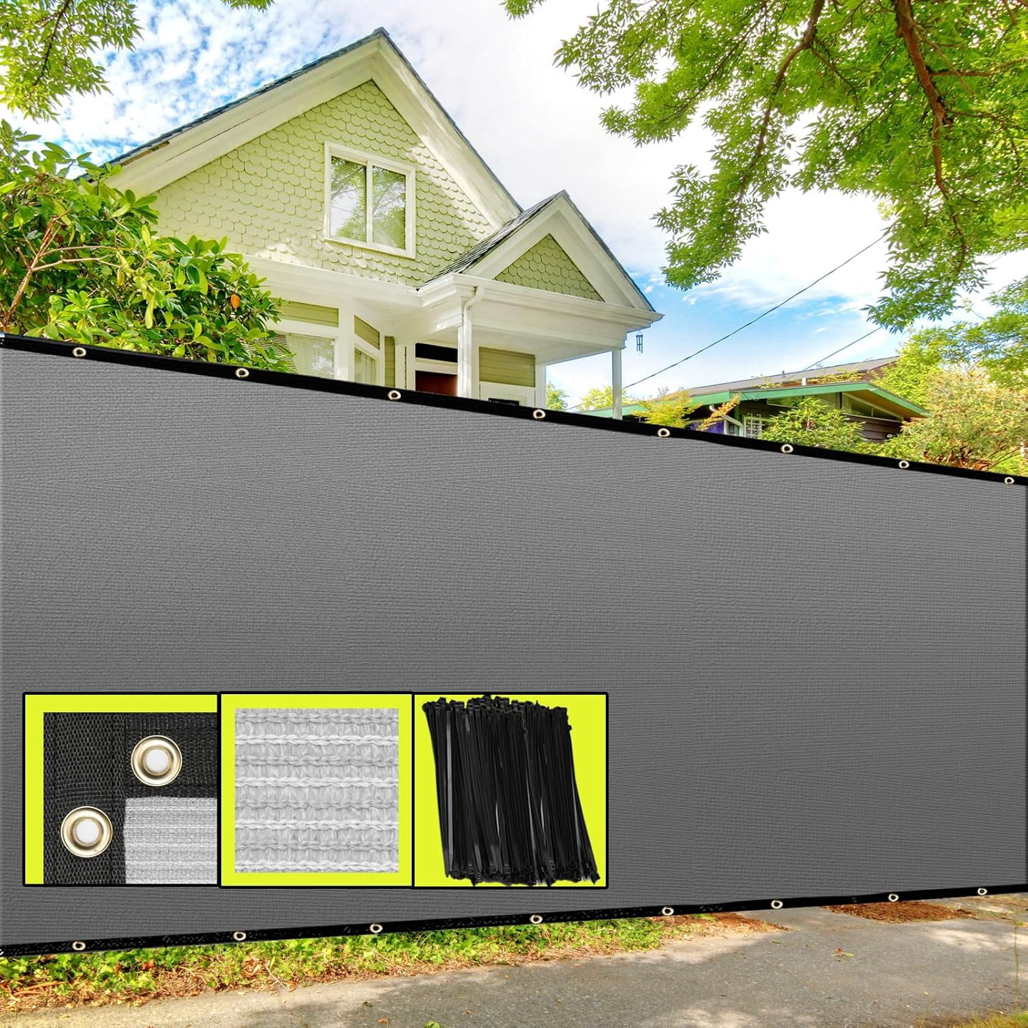 4' X 50' Gray Fence Privacy Screen Windscreen Cover with Zip Tie Out ...